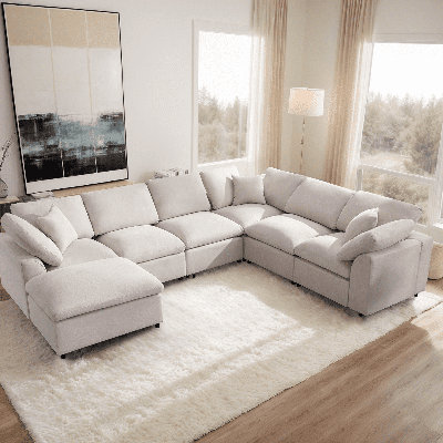 Latitude Run® 4 - Piece U Shaped Sectional Sofa Cloud Couch With Ottoman & Reviews | Wayfair